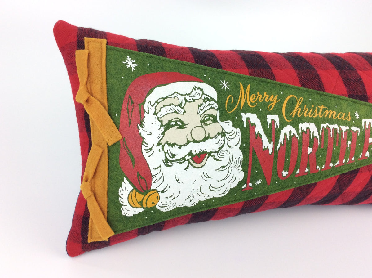 Christmas Pillow featuring Retro Santa Claus North Pole Pennant ...